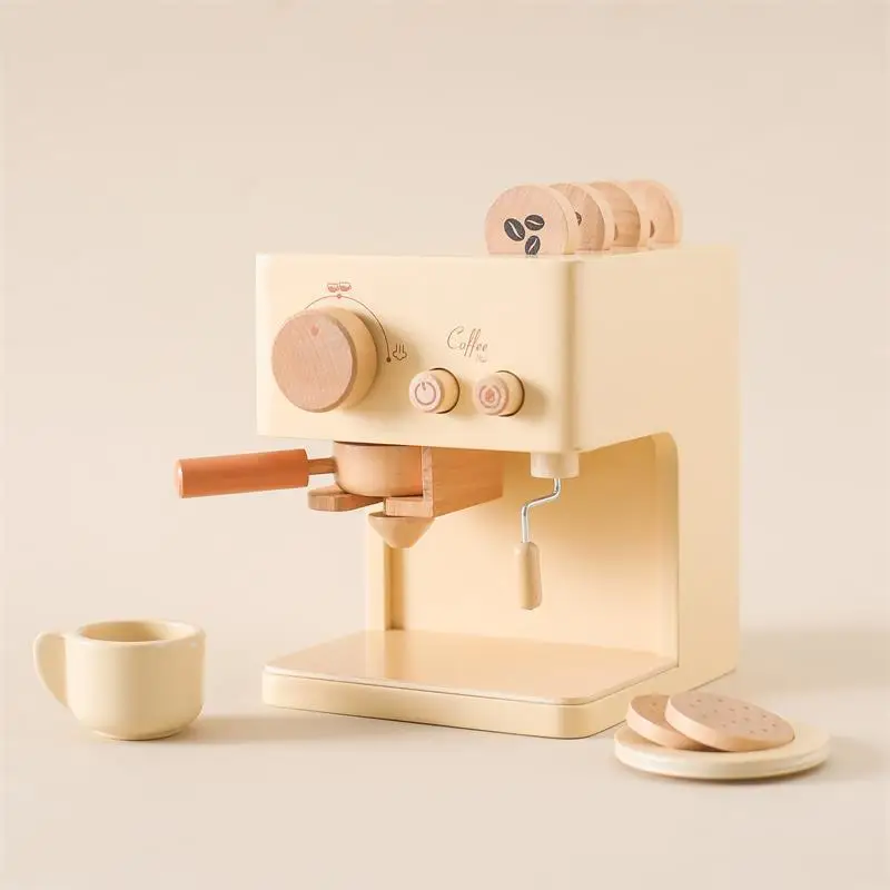 Wooden Play Coffee Machine Tea Utensils Kitchenware Set Wooden Puzzle ...