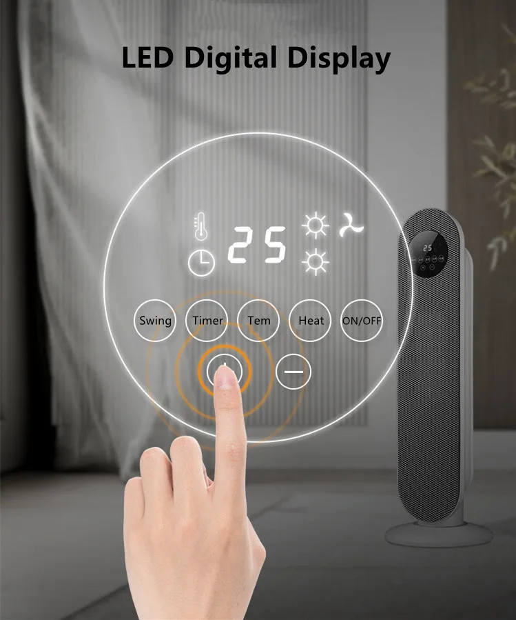 Portable Electric PTC Ceramic Mini Tower Fan Heater with Remote Control ...