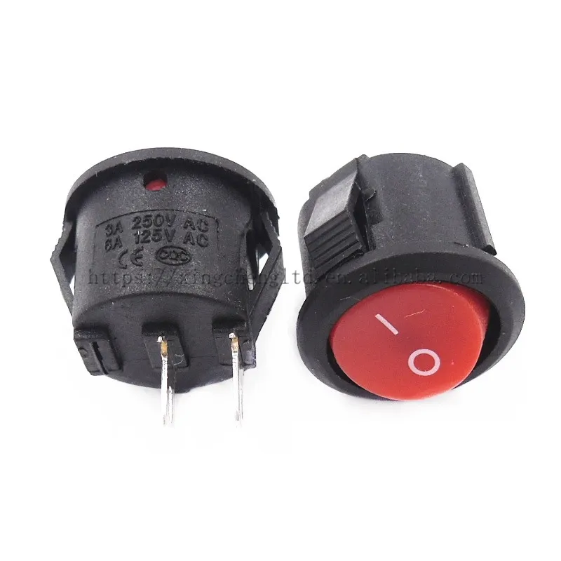 Small Round Rocker Switch Red KCD11 2 Pin 3A 250V 6A 125V AC ON-OFF