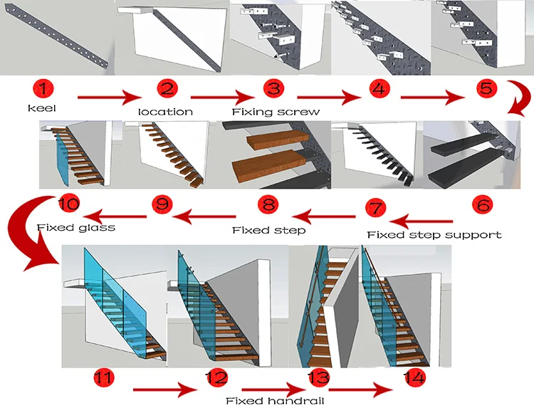 Modern Floating Staircase - Customized Wooden Tread Design