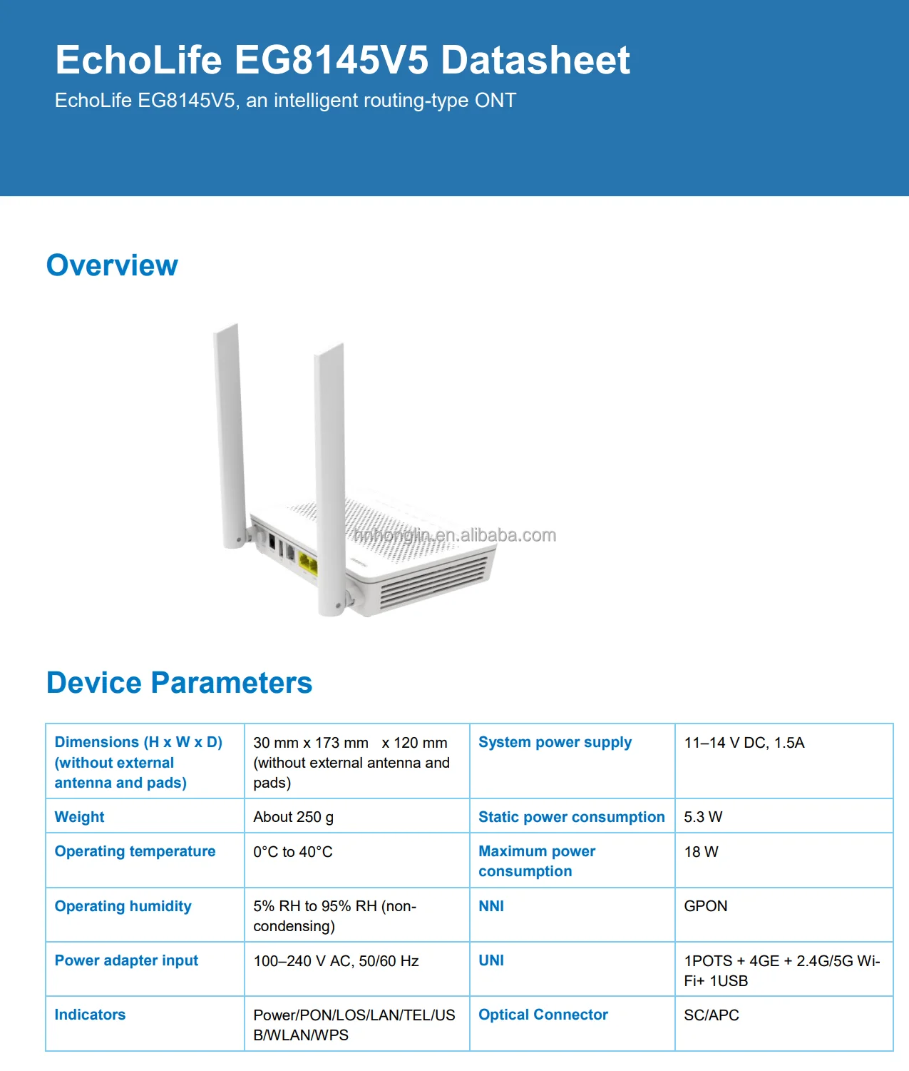 EG8145V5 XPON GPON EPON ONU ONT Dual Wifi Router 4GE 1Tel 2.4GHz 5GHz ...