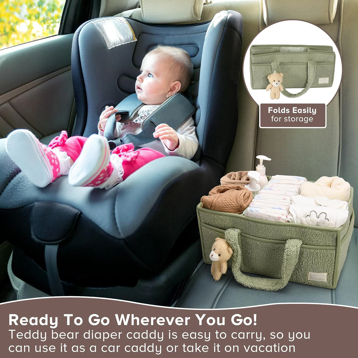 Portable Baby Nursery Diaper Caddy Organizer - Teddy Basket
