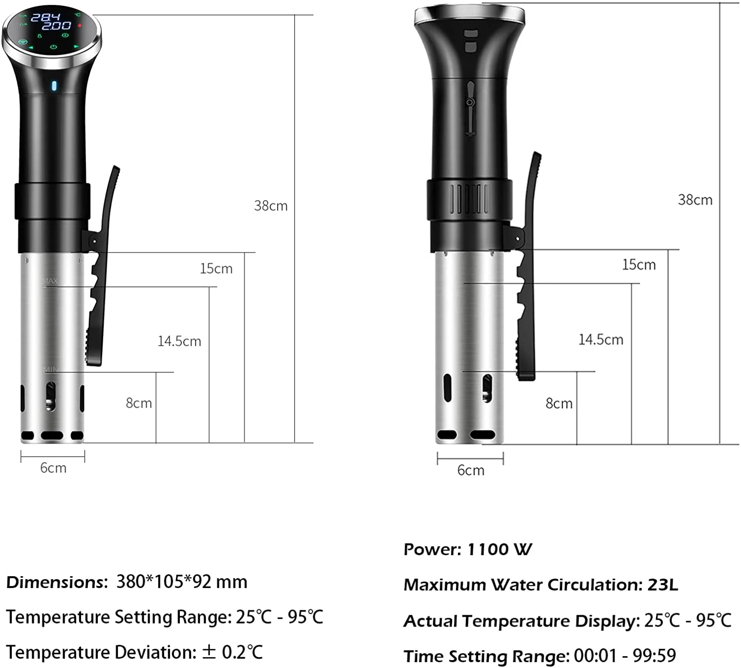 IPX7 Waterproof Sous Vide Cooker 1100W Immersion Circulator Vacuum Slow ...