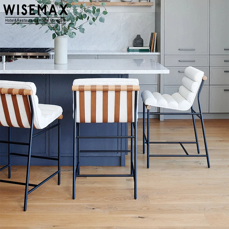 WiseMax Cream Boucle Counter Height Bar Stool - Modern French Country ...