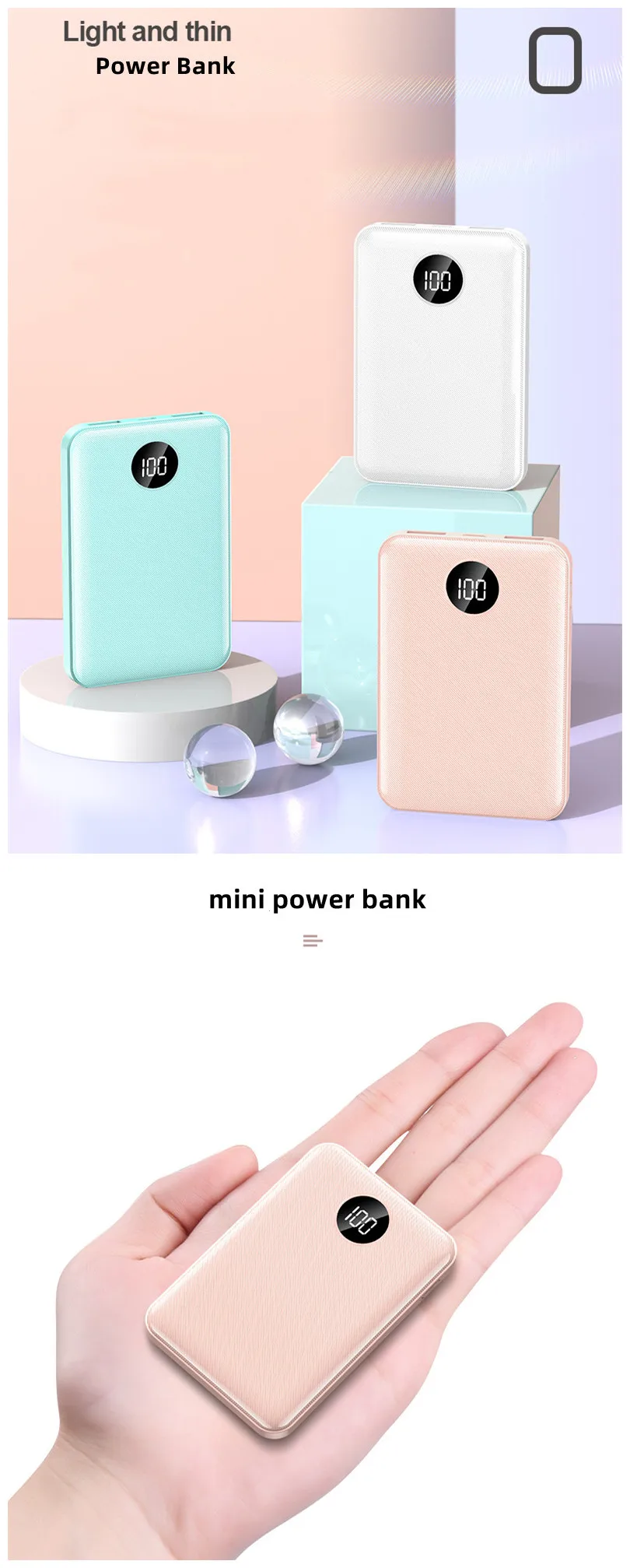 Mini 5000mah Power Bank,Digital Universal 10000mah Capacity Ultra-thin ...