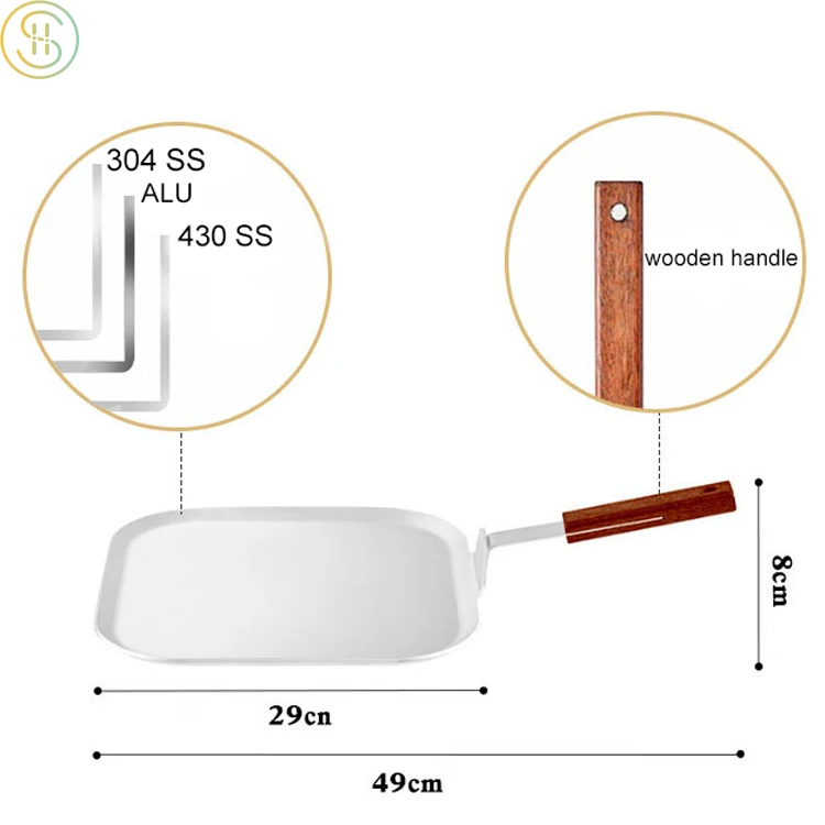 304 Stainless Steels Frypan 3ply Square Frying Pan Induction Flat Pan ...