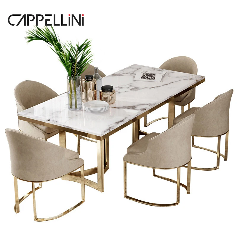 Modern Luxury Rectangular Gold Dinning Table Set 6 Seater 4 Chairs ...