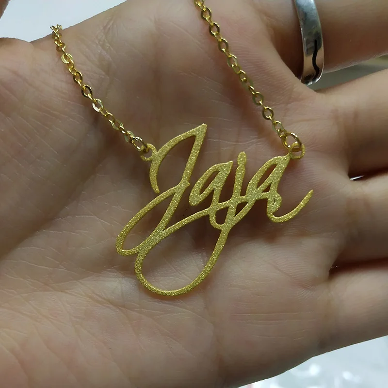 Square Tennis Chain Cursive Letter Iced Out Bling Necklace