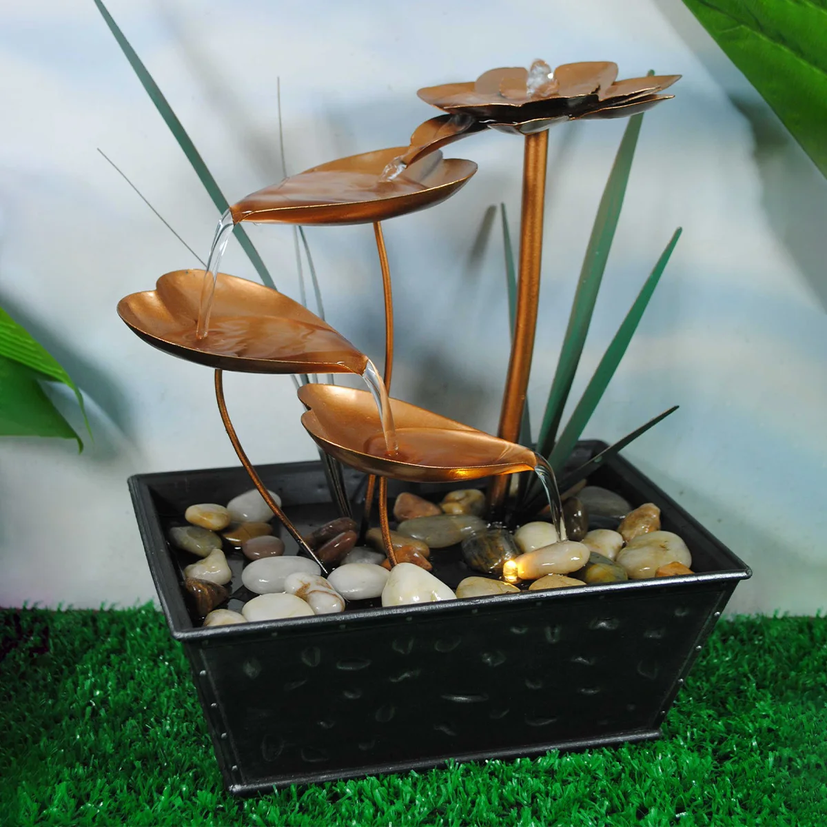 Indoor Tabletop Lotus Leaf Waterfall Fountain Relaxation Home Decor ...