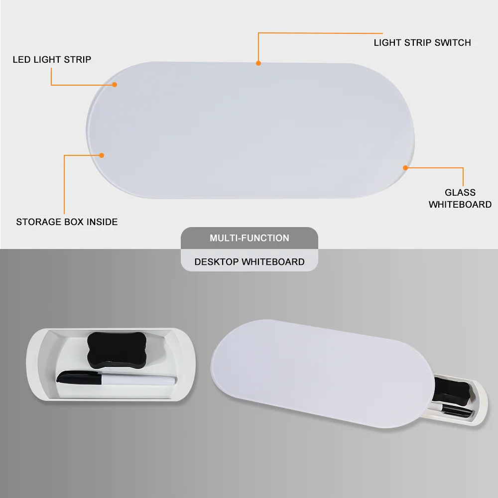Black Dry Erase Computer Desk Pad Whiteboard Note Board Led Lighting ...