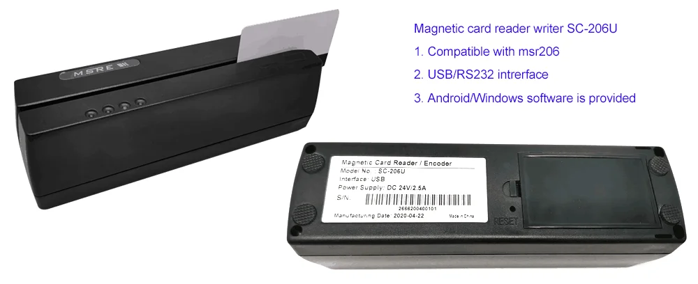 Usb / Rs232 Interface Msr206 Chip Card Reader Writer EMV Card Magnetic ...
