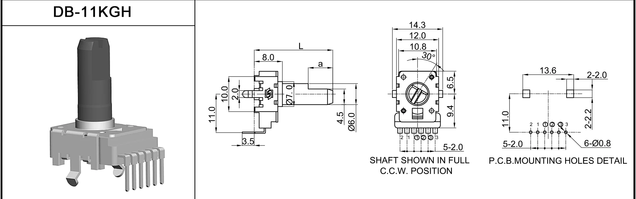 B20K/B100K/B500K 11mm Rotary Potentiometer for Audio Control