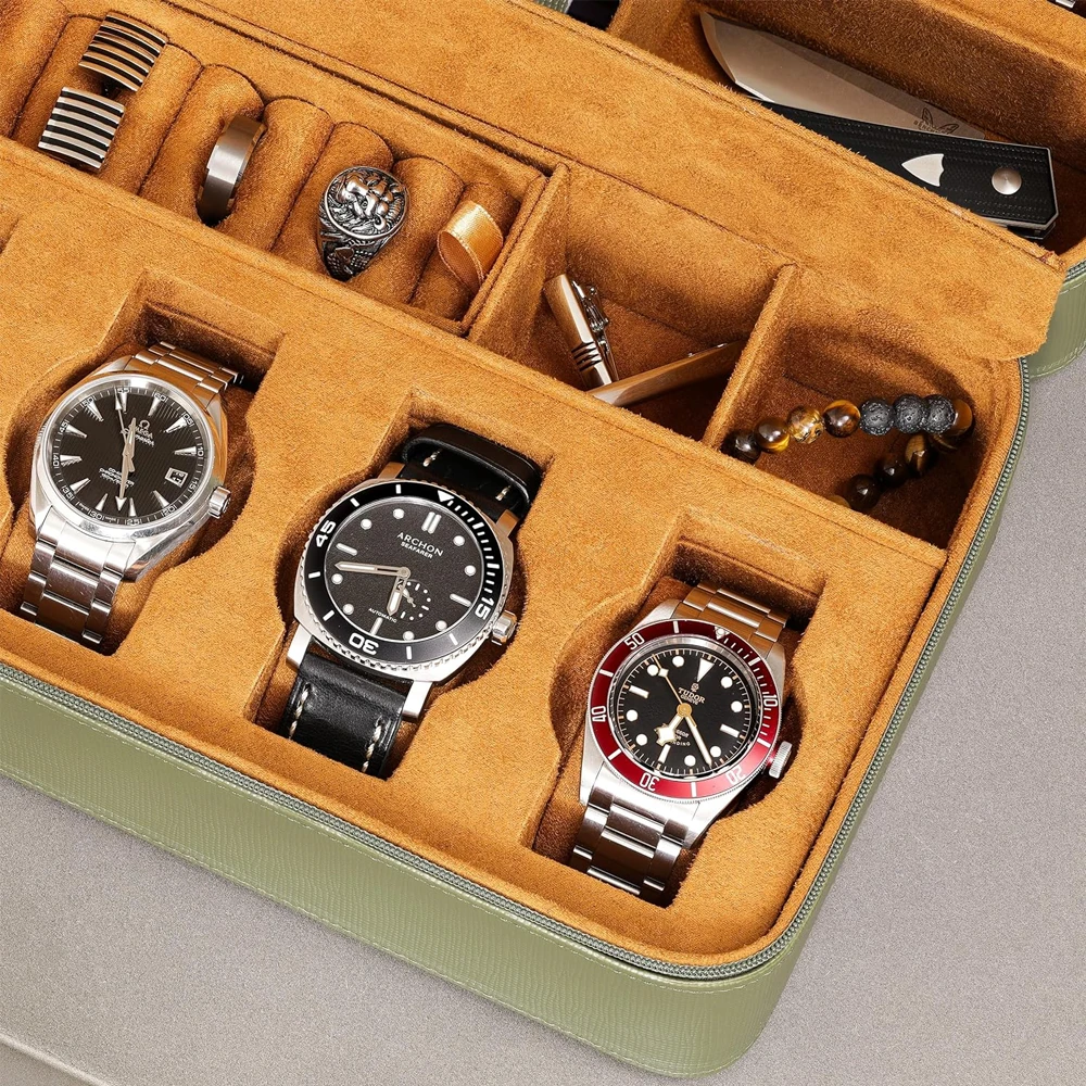8 Watch Travel Case Storage Organizer for 8 Watches, Sunglasses, Rings ...
