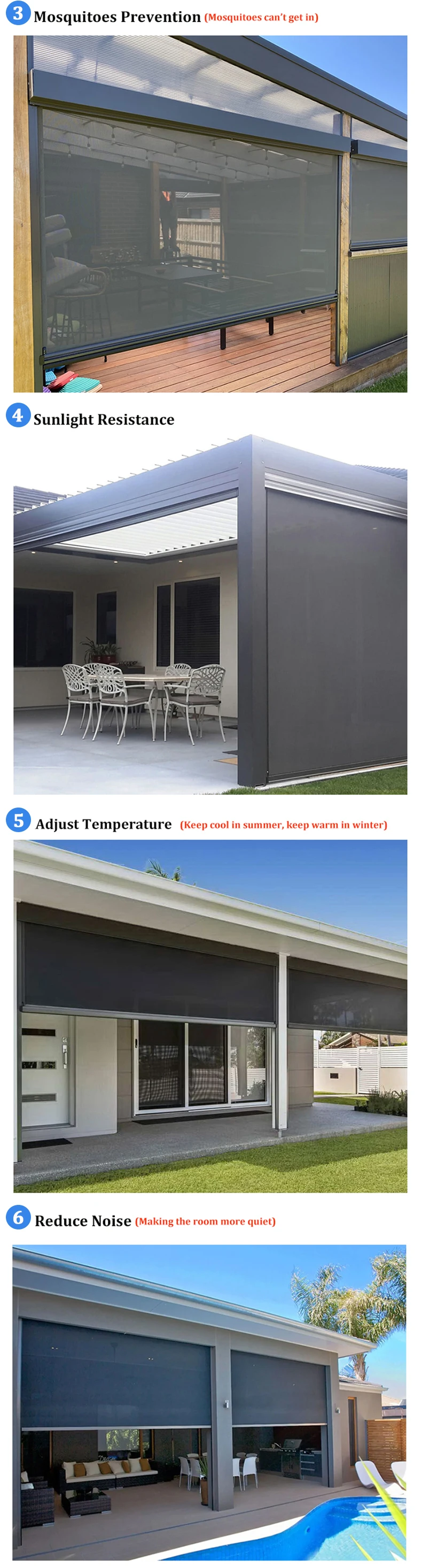 Windproof Zip Track Electric Zip Screen PVC Roller Blinds