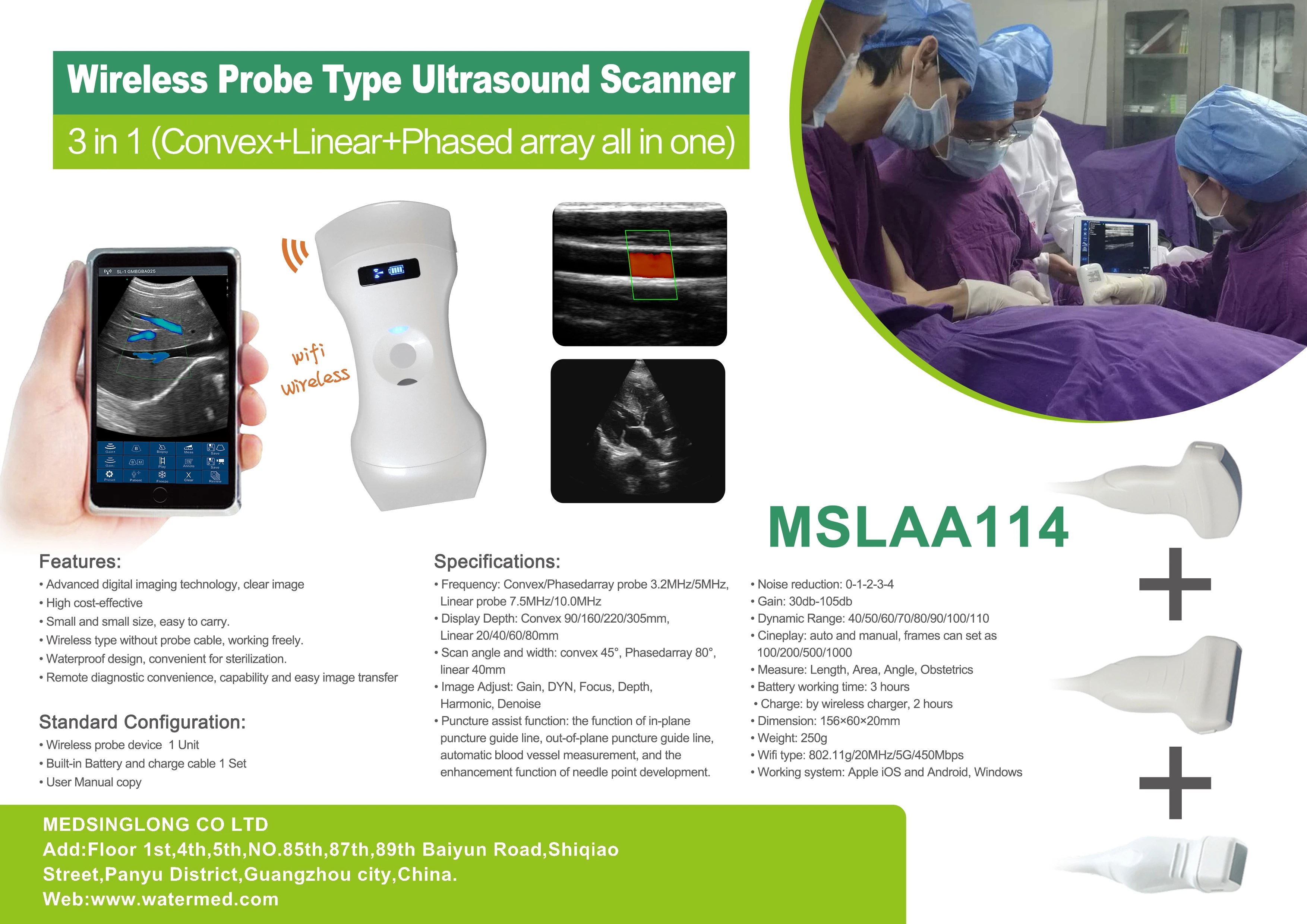 Ultrasound Probe Portable Phased Array Cardiac & Linear and Convex 3 in ...