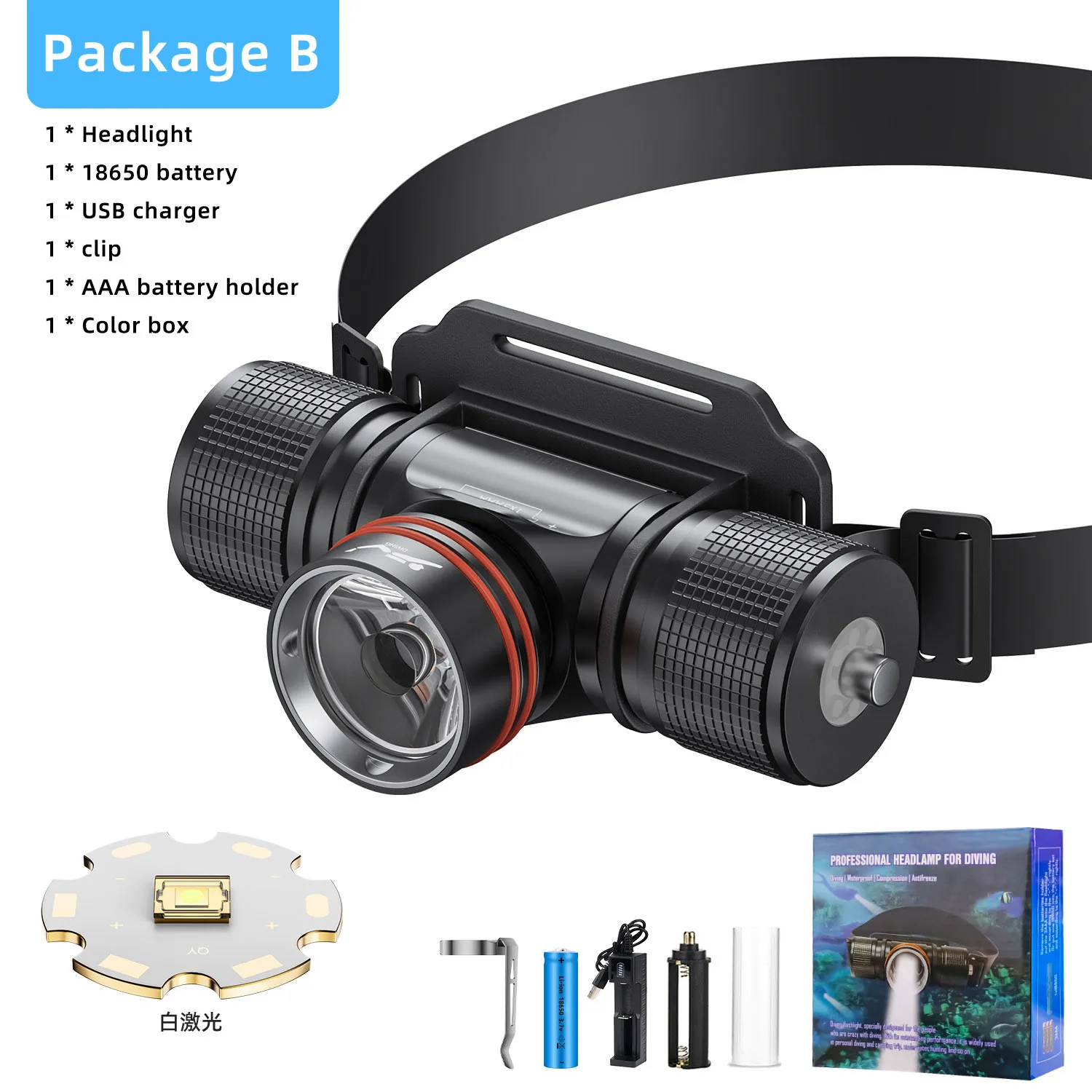 Portable Removable Rechargeable Led Headlamp Spotlight Ip68 Waterproof ...
