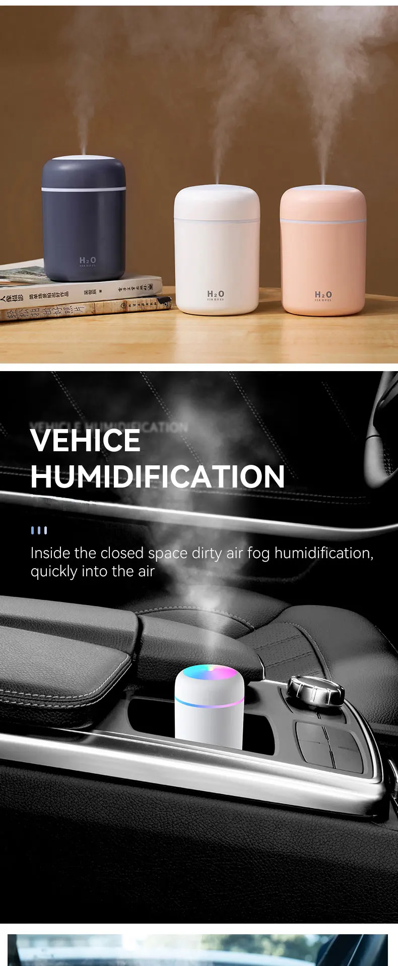 Portable Mini 300ml H2o Car Humidifiers USB Personal Desktop Cool Mist Air Humidifier With ...