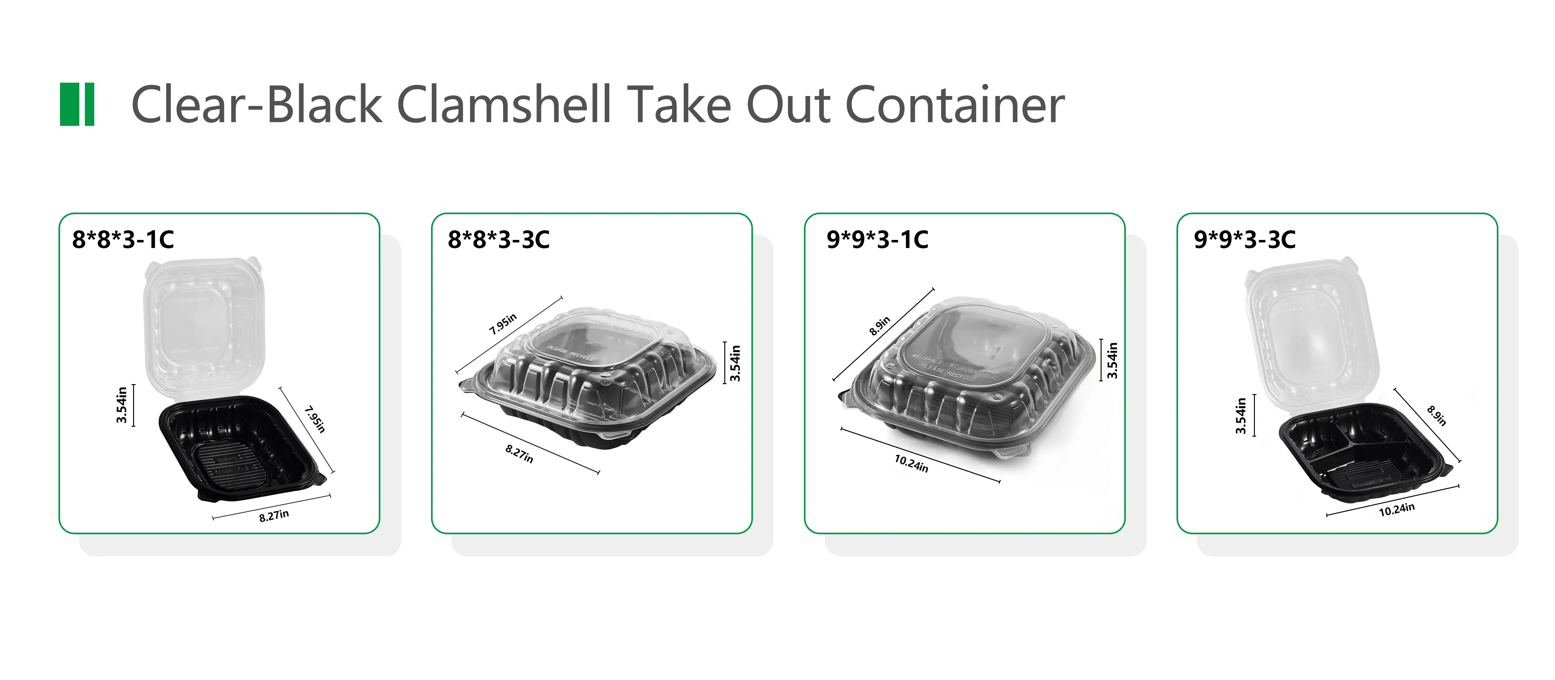 Fuling 9x9'' 3-compartment 9inch Plastic Mfpp Mineral Food Meal Prep ...