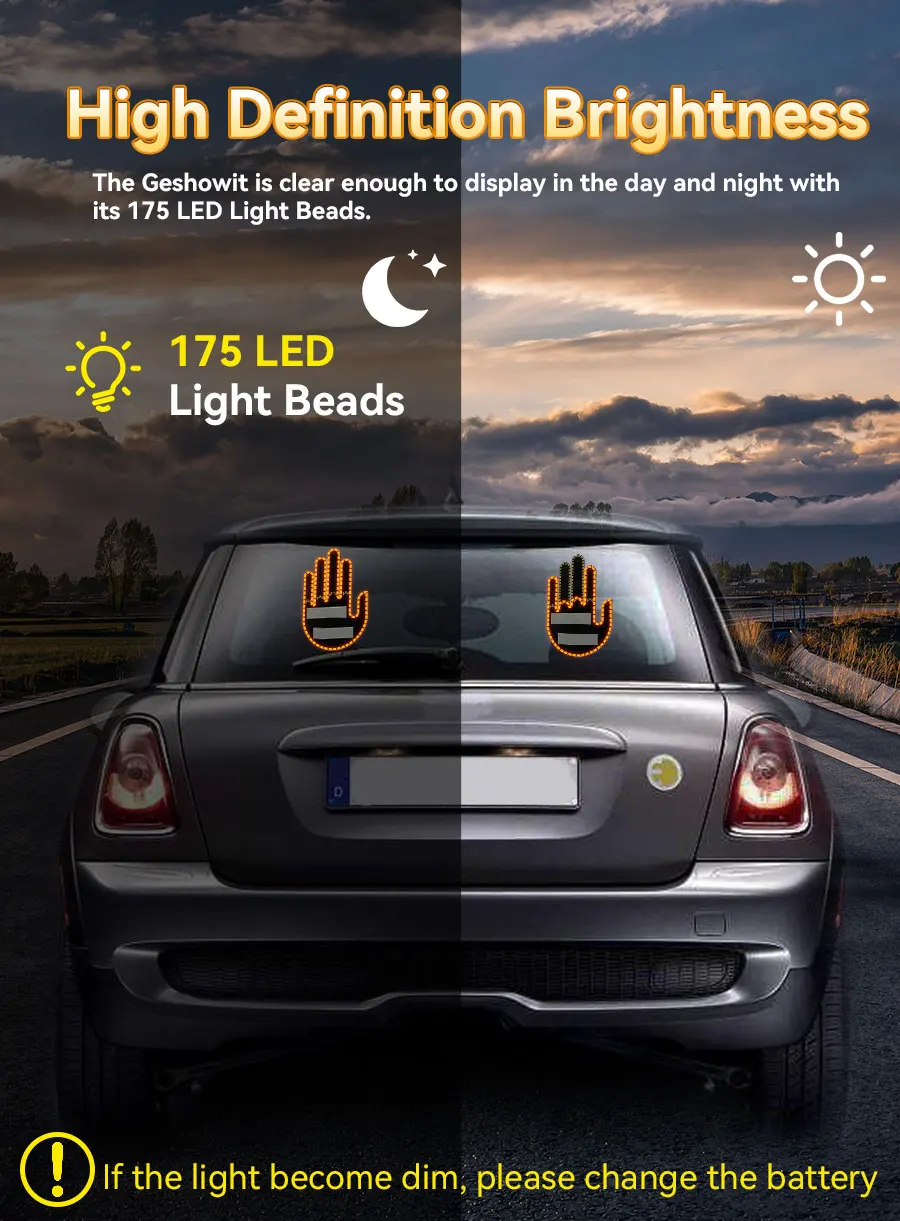 Universal Fun Car LED Light - Middle Finger with Remote