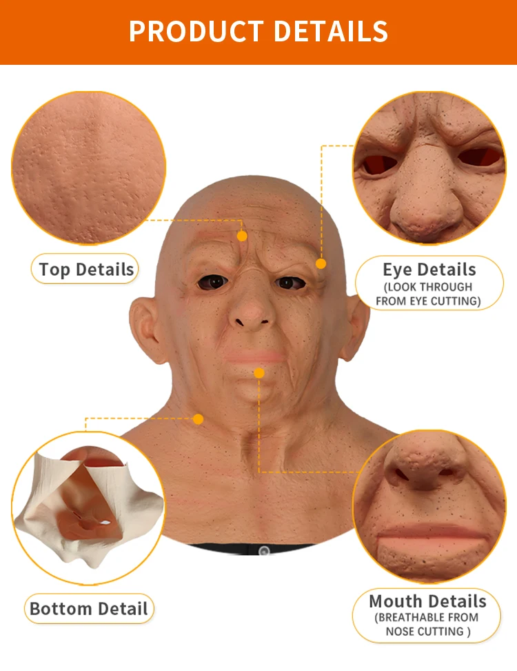 Custom Wrinkled Old Man Latex Mask Realistic Bald Man Full Head Mask ...