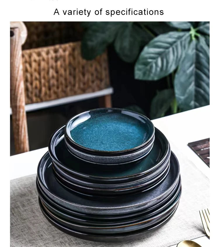 Blue Kiln Englazed Large Round Plates Japanese Style Plate Set For ...
