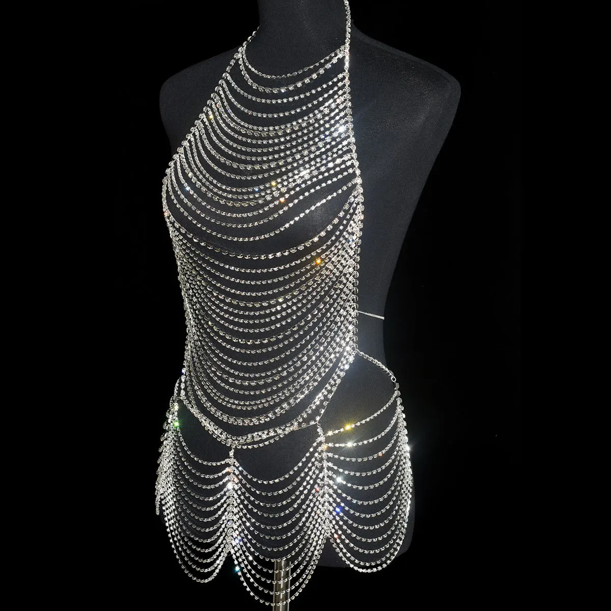 Multi-layer Fringed Shiny Pearl Body Chain Underwear Show Belly Crystal ...