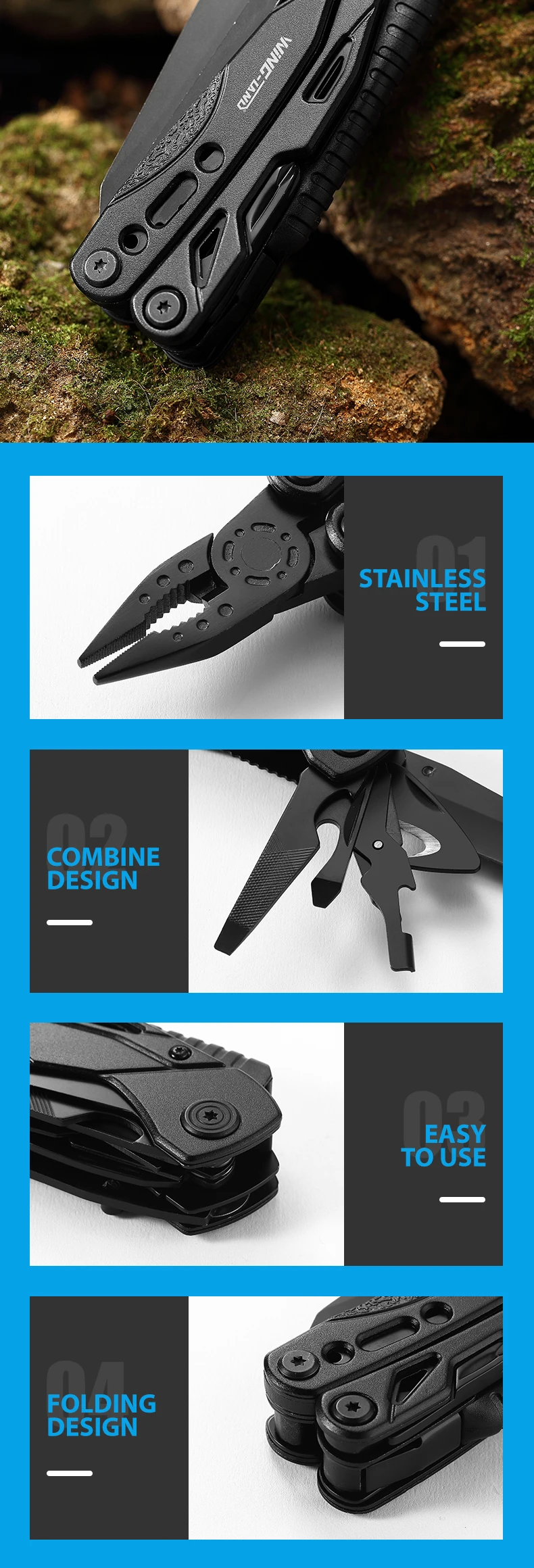 11in1 Survival Black Multifunction Plier - Versatile Tool