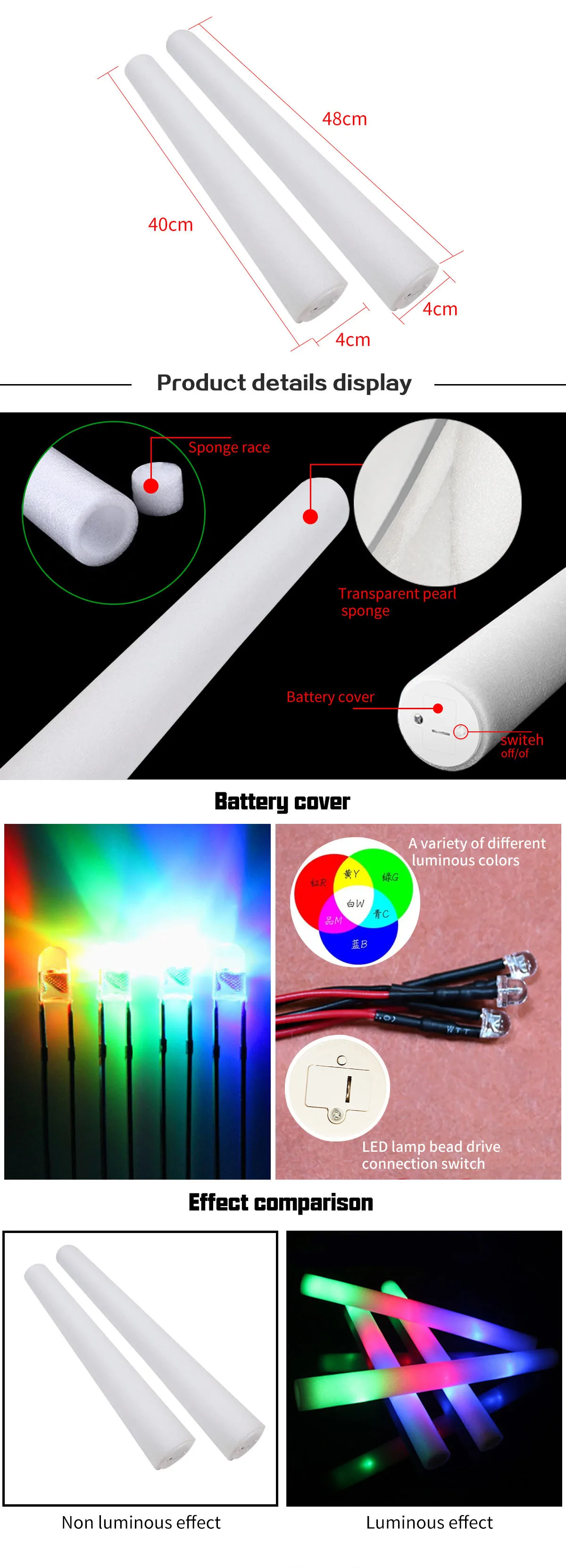 Promotional Led Foam Glow Sticks Bulk Colorful RGB Glow Foam Baton ...