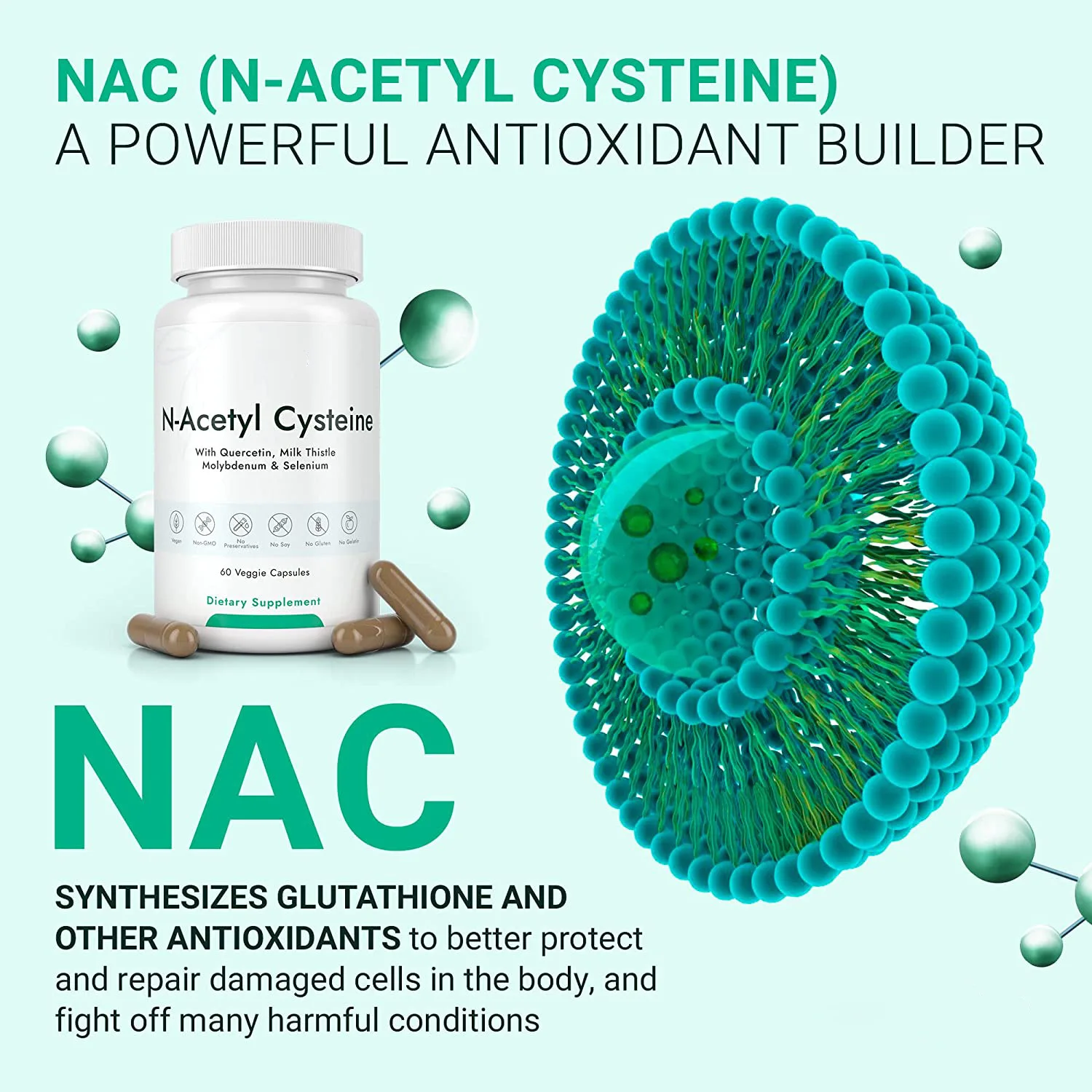 Private Label Nac Capsules N-acetyl Cysteine Supplement 1200mg Anti ...