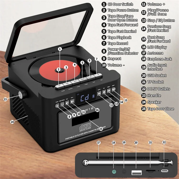 Portable CD Player Boombox Cassette Combo with FM Radio ...
