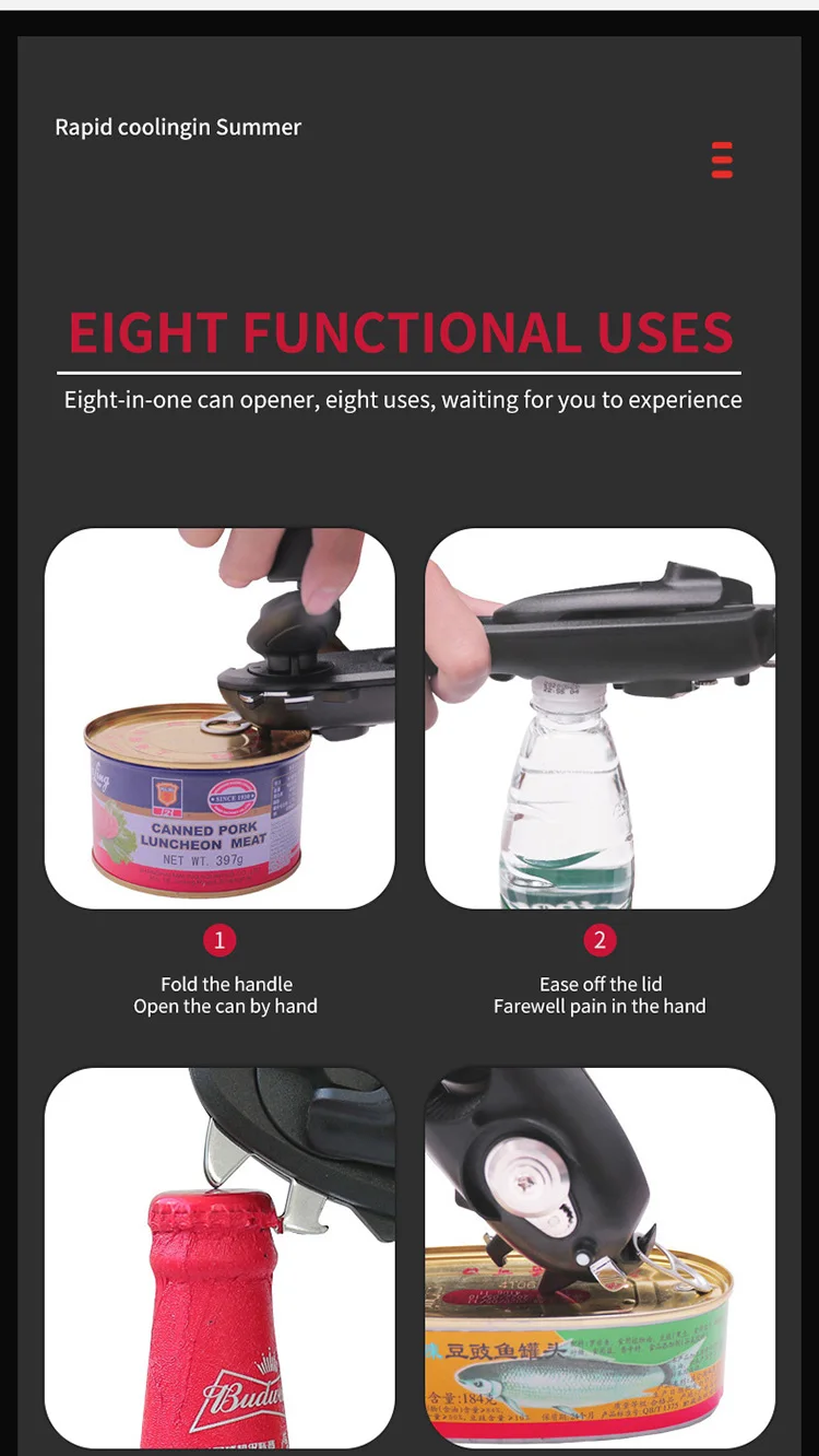 Multifunctional Can Opener - Portable Stainless Steel Cutter