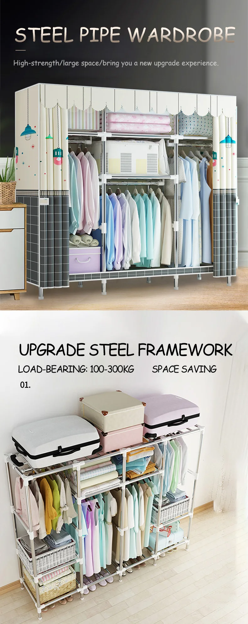 Hostel Modern Metal Stainless Steel Cabinet Closet Folding Portable ...