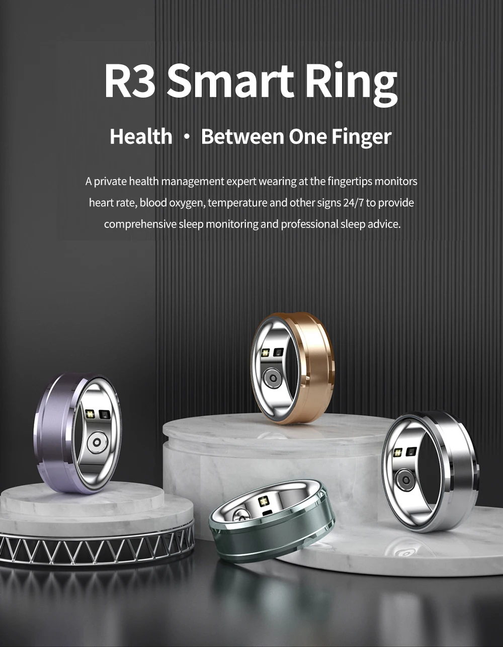 R3 Ip68 Waterproof Sleep Tracker Smart Health Ring Heart Rate Blood ...