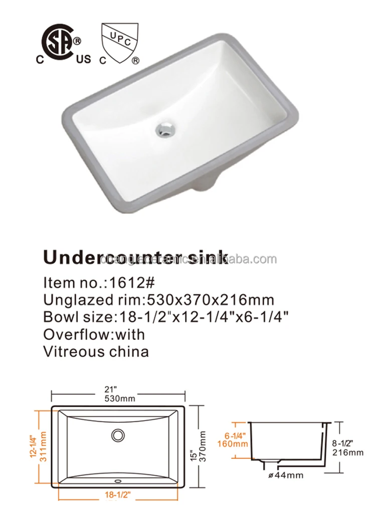 1612 Modern Home White Rectangular Cupc Rectangle Undercounter Ceramic ...