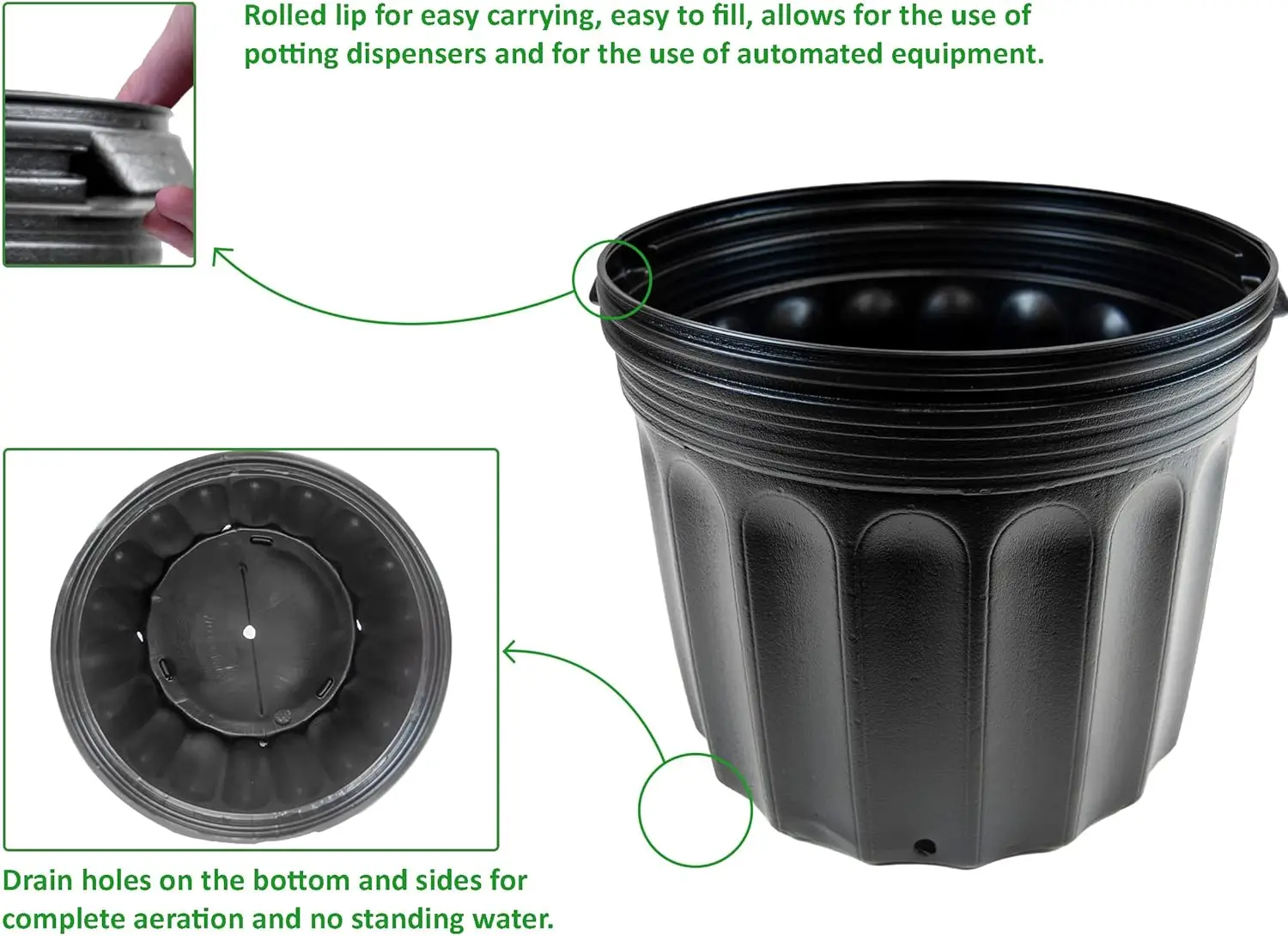 卸売りブラックプラスチック1 20ガロンブロー成形PP PE植物苗床ポットミニマリストデスクトップ用ガーデンショッピングモール用 ...