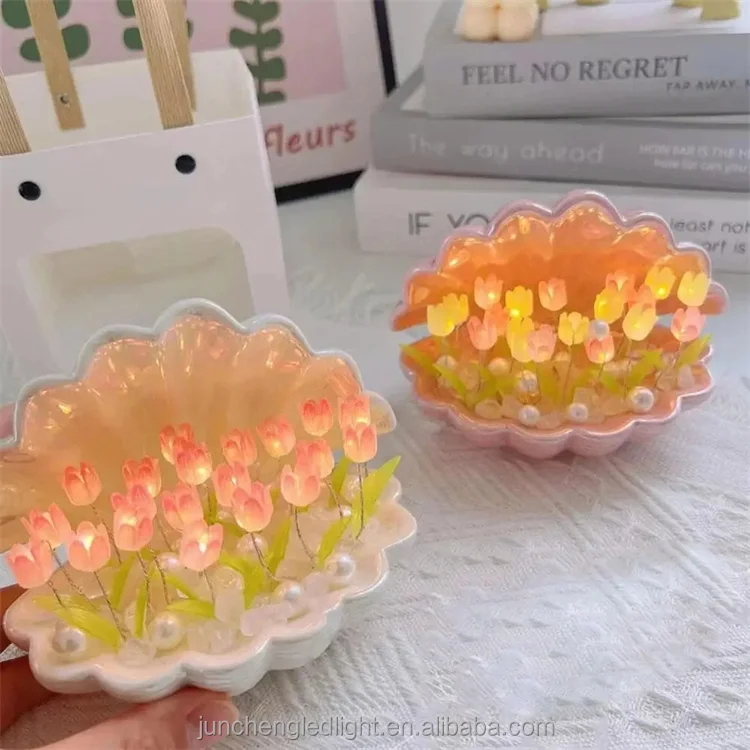 DIY Mini Shell Tulip Flower LED Night Lamp Vivid Flower Soft Lighting ...