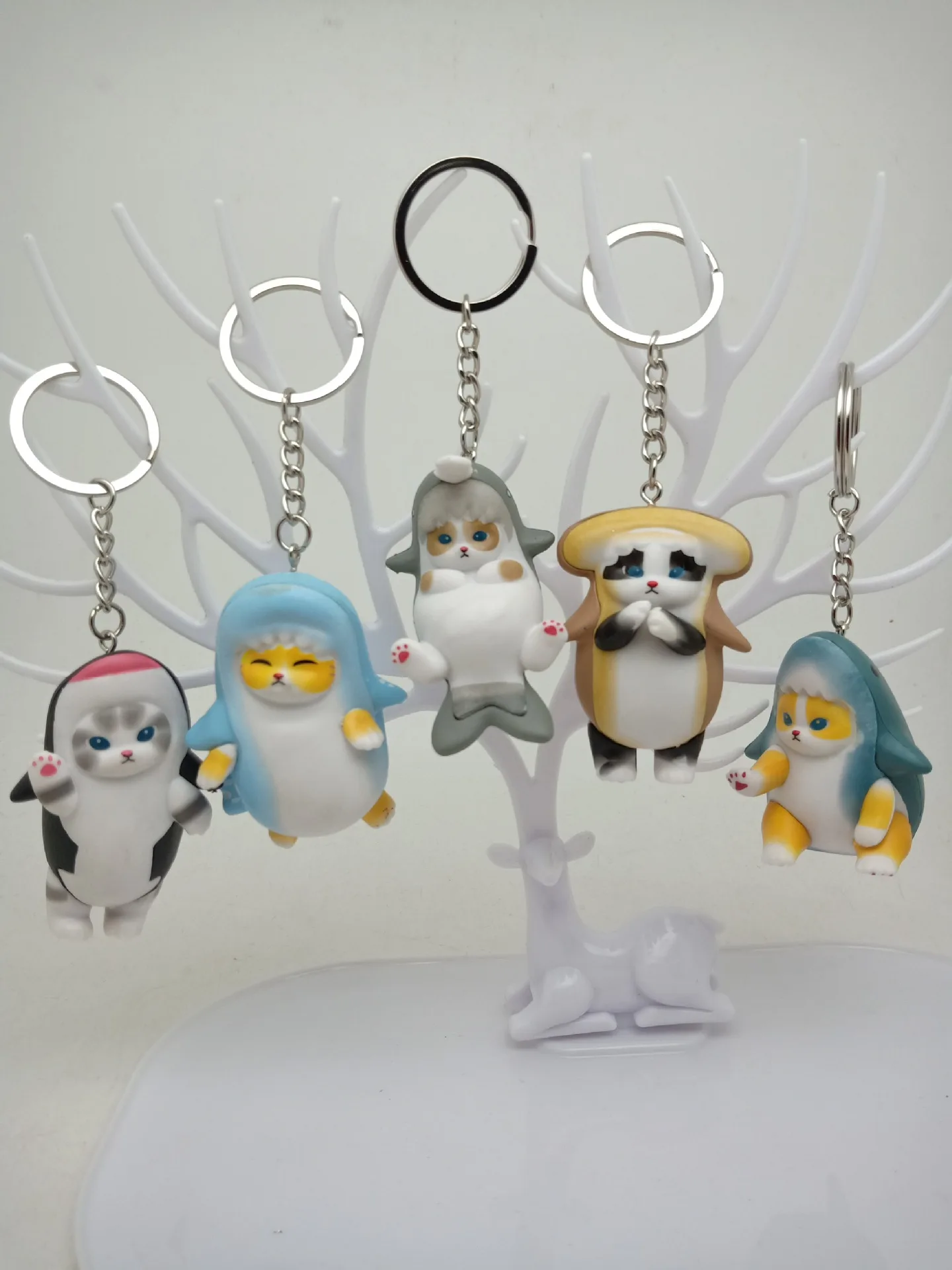 5PCS/SET Animated Mofusand Animal Cat Keychain Cartoon PVC Cat Dangle ...