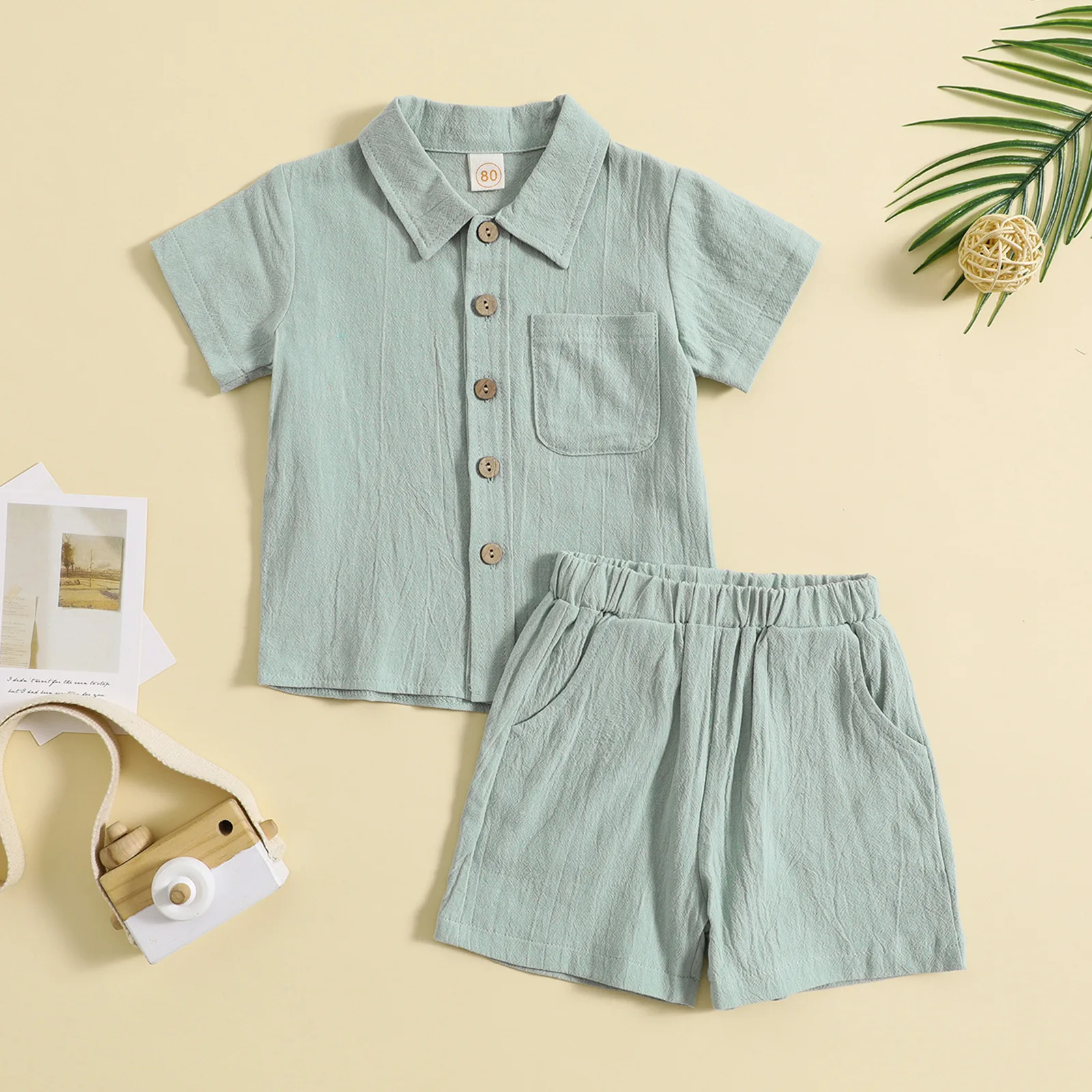 Summer Cotton Hemp Boys' Short Sleeve Suit - 2 Piece Set