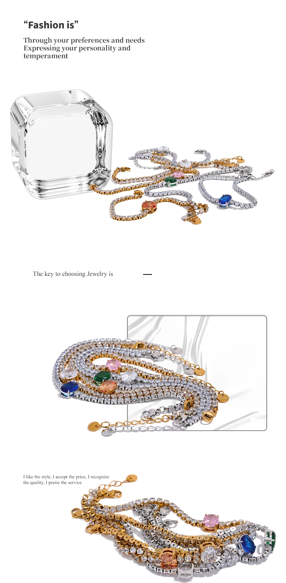 JINYOU 2093 Waterproof Luxury Cubic Zirconia Bling Chain Bracelet ...