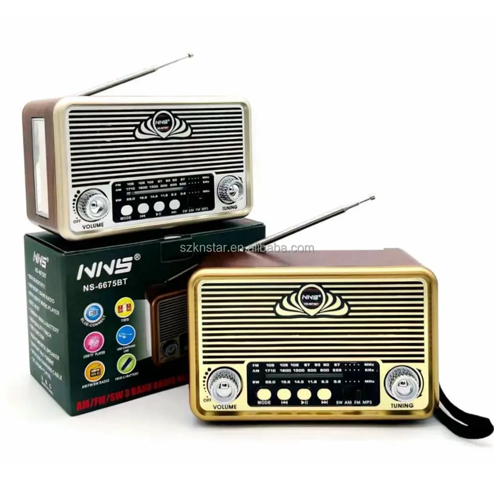 NS-6675BT Portable Emergency Light Radio - Vintage Style