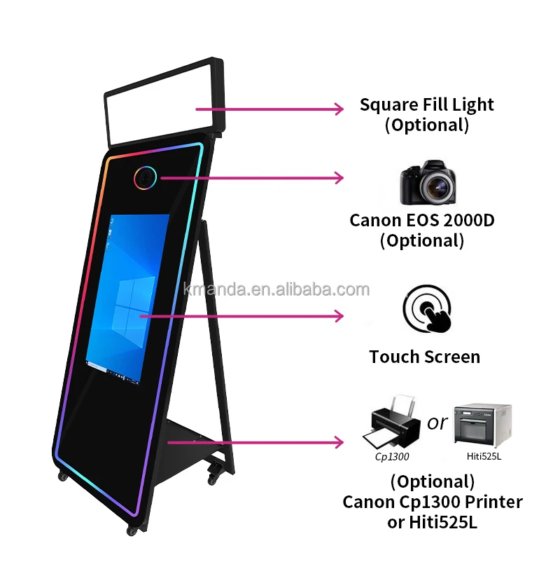2023 New Portable 70-inch Selfie Magic Mirror Photo Booth Dual Touch Screen Photo Booth With ...