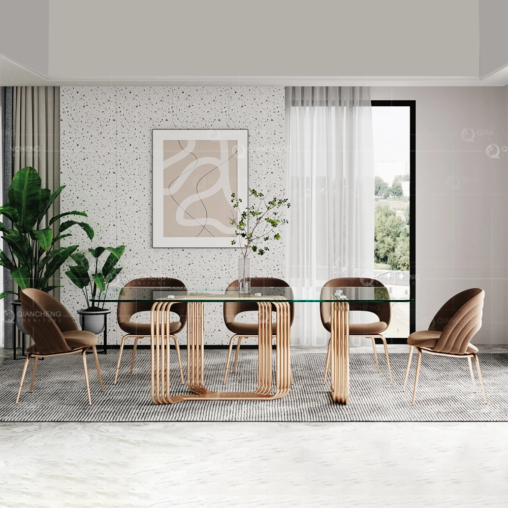 Gold Contemporary Large Daining Tables Kitchen 4 Seater Dining Room ...