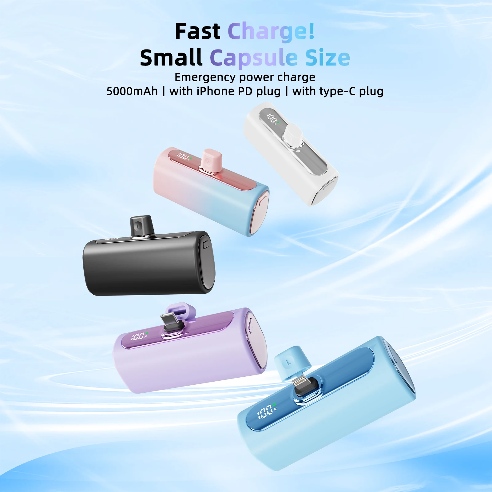 5000mah Portable Power Bank with LED Display - Fast Charging