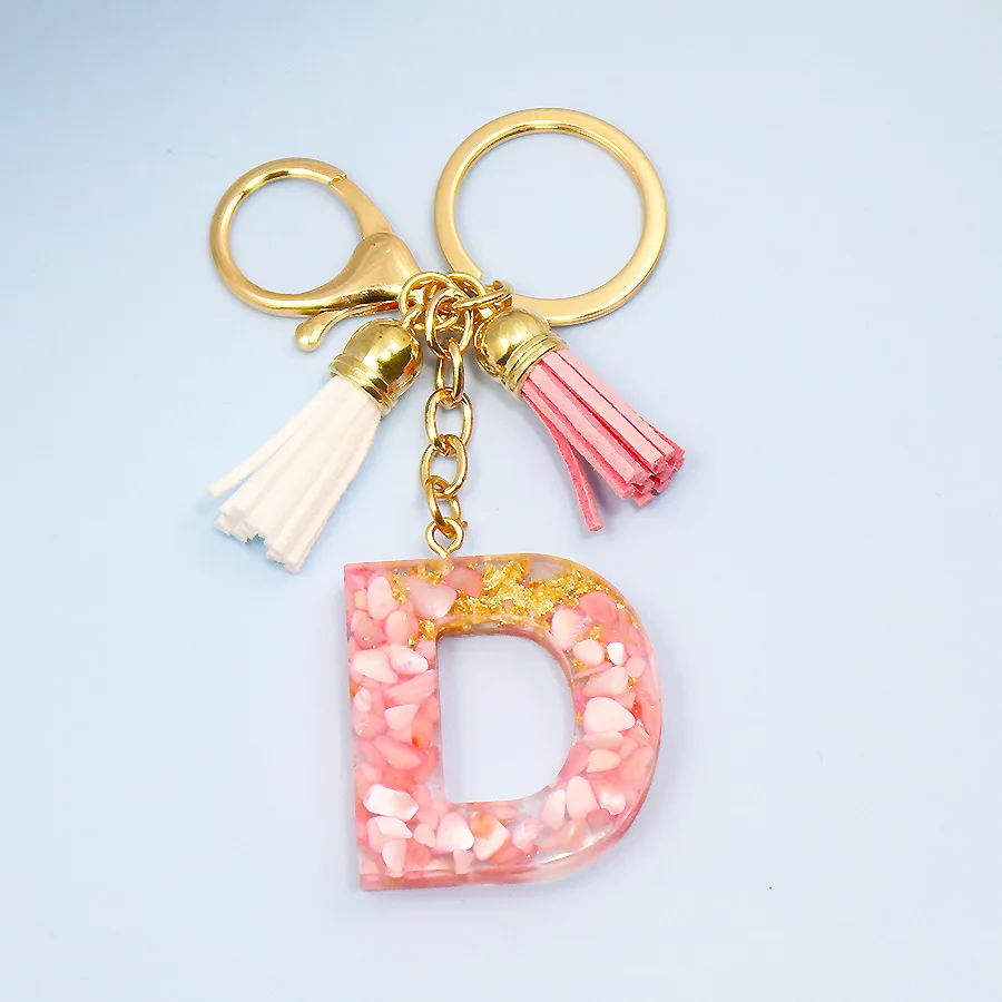 Wholesale Pink Gold Resin Alphabet Initial Letter Keychain Key Ring For ...