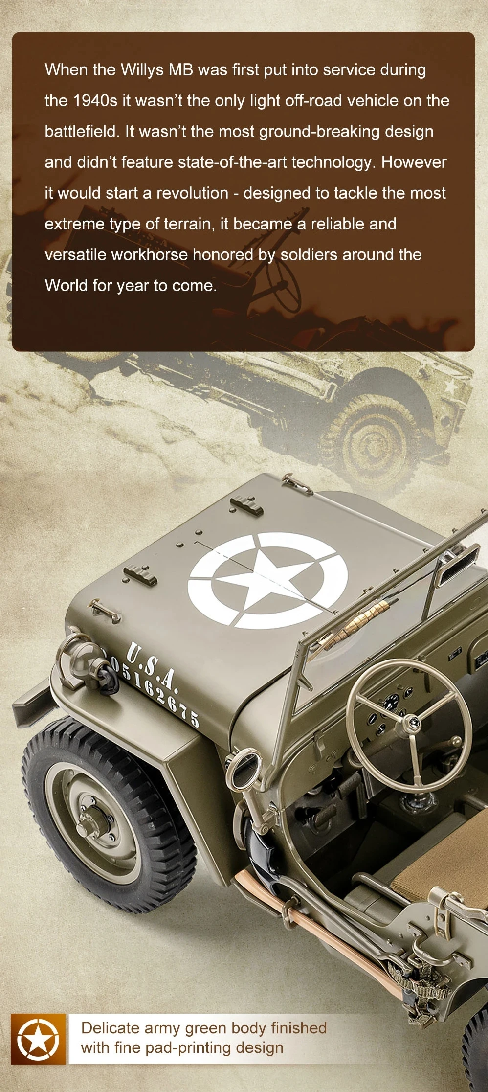 1941 Willys MB 1/12 ROC Hobby FMS RC Car - WWII Replica