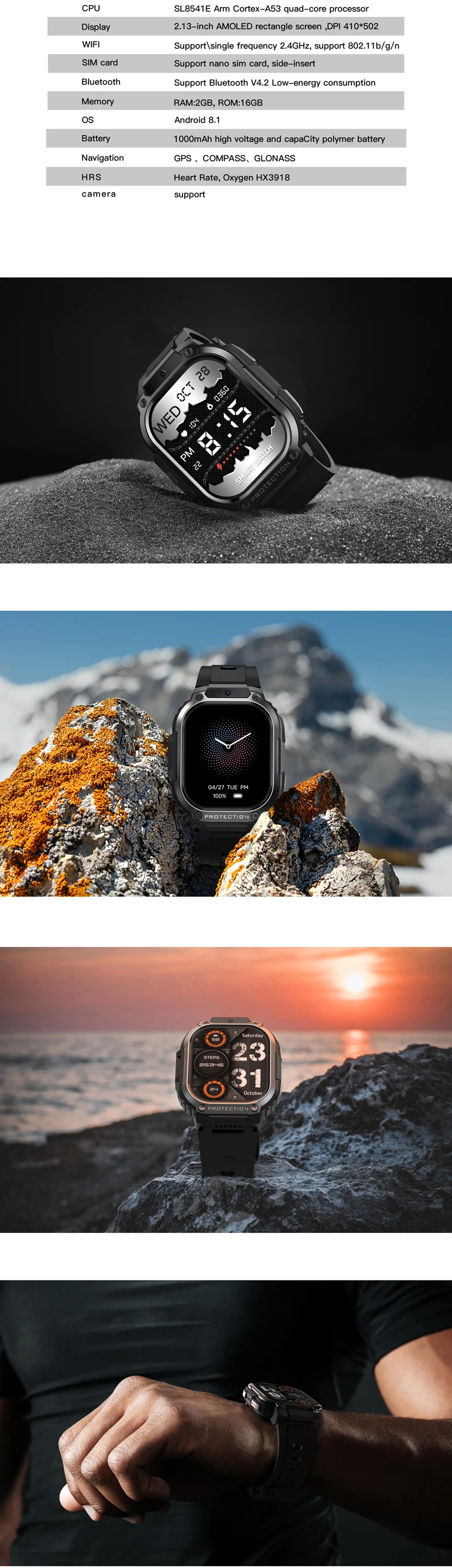 2024 Smartwatch DM63 - 2.13 Inch Android 8.1 Navigation