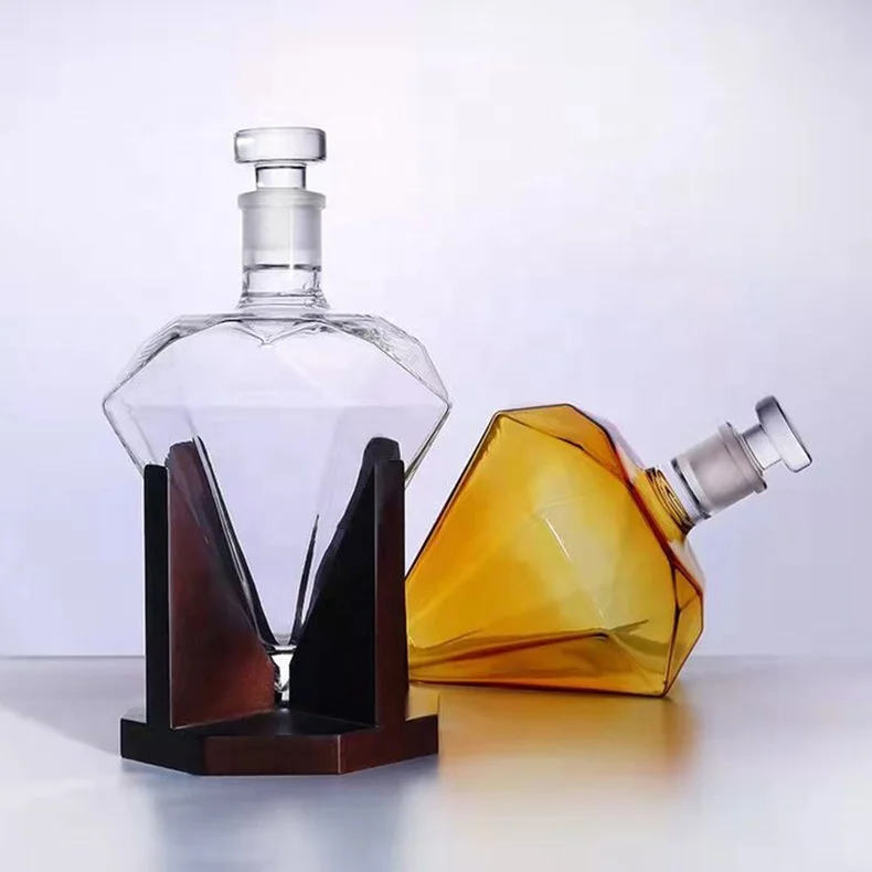 850ml Glass Diamond Shape Whiskey Decanter Whisky Bottle with Wood ...