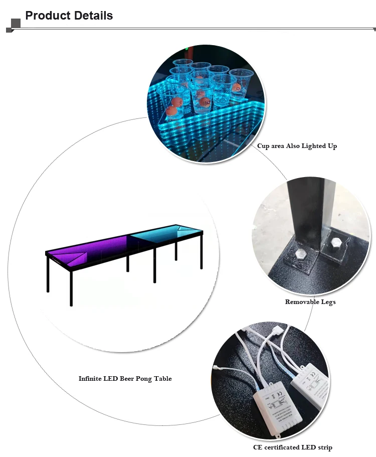 Infinite Pong - Foldable LED Beer Pong Table with 4 Legs