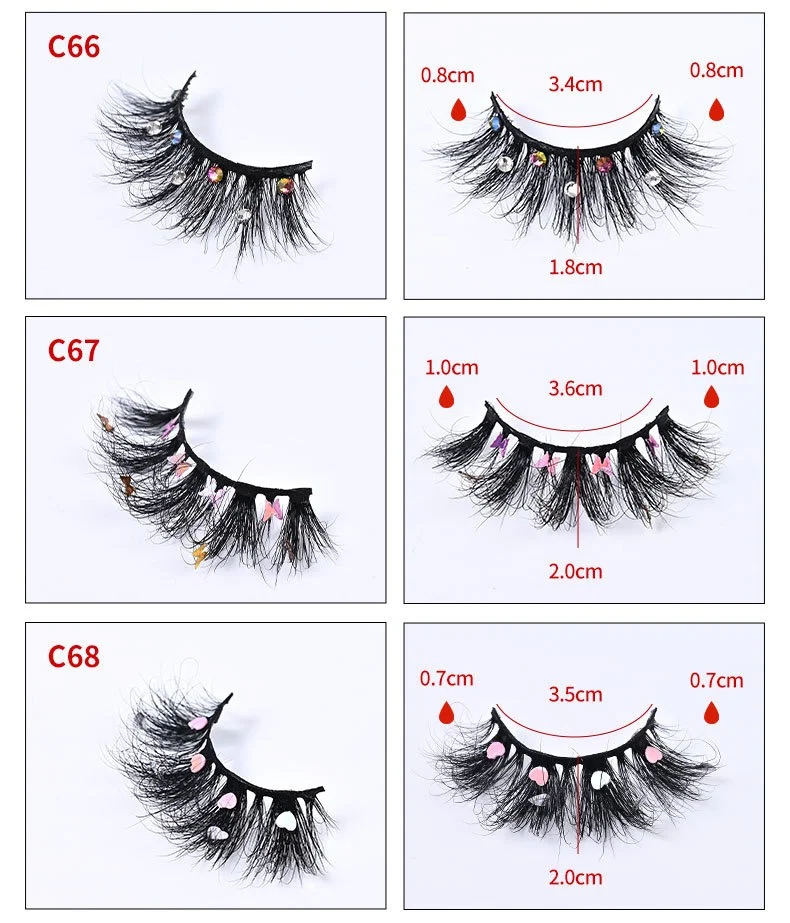 Diamond Eyelashes Decal Mixed Length Glitter Mink Lashes with CC Curl ...