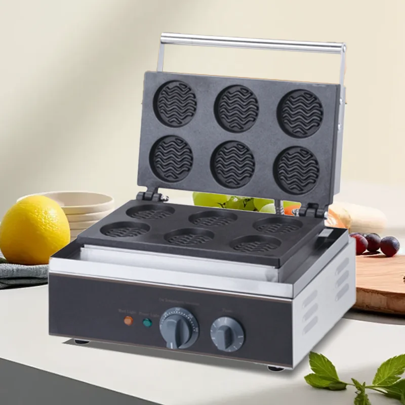 Full Automatic Snacks Wave R Waffle Making Machine With 6 Grids Round Waffle Maker / Wave Shaped ...